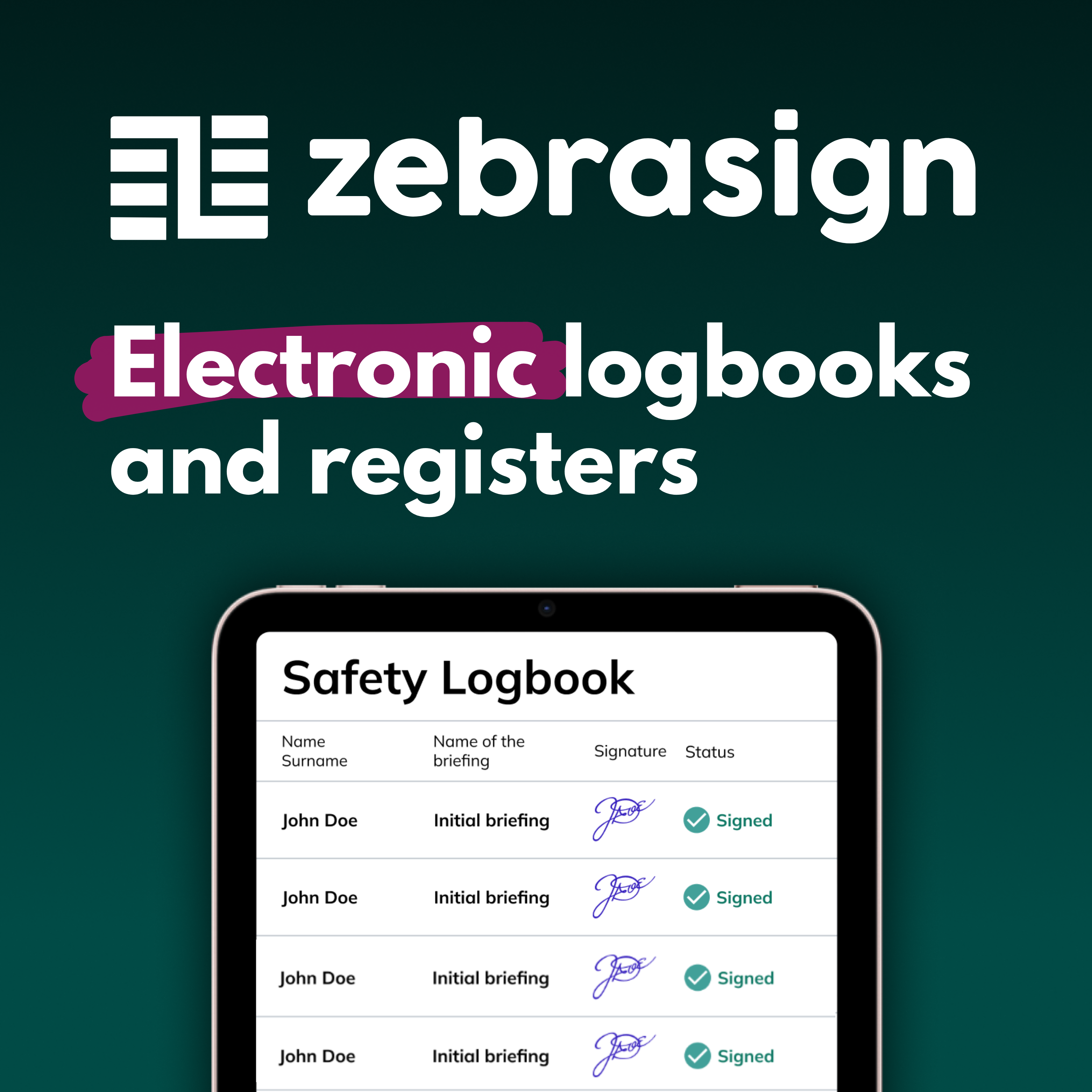 Create Electronic Logbooks & Registers | ZebraSign